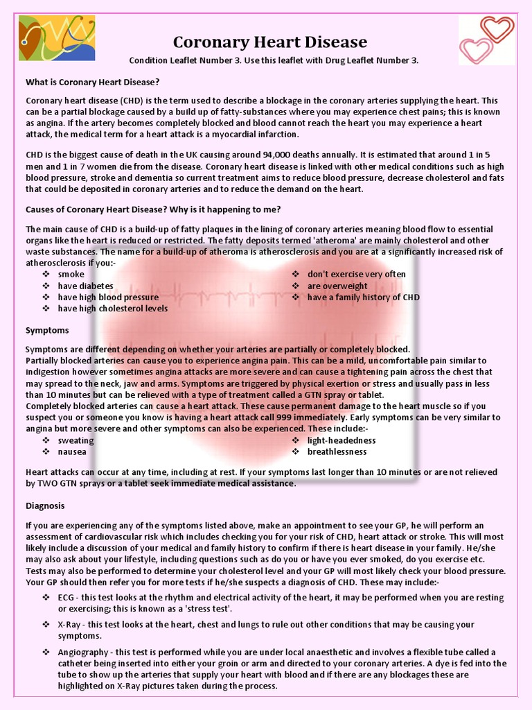Coronary Heart Disease Leaflet and Drugs Used To Treat CHD | PDF ...