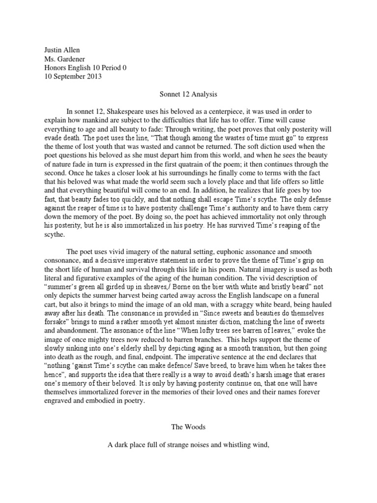 Sonnet 12 Analysis | PDF | Stanzaic Form | Poetry