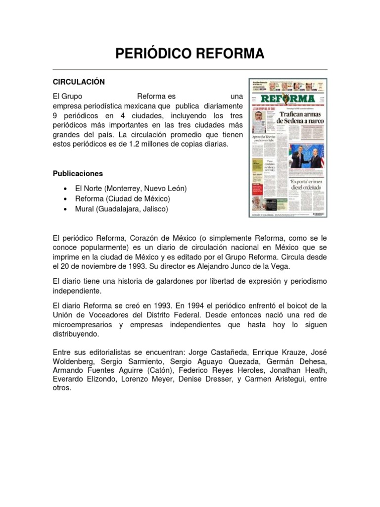 Periódico Reforma | PDF | Publicaciones | Publicación de periódicos