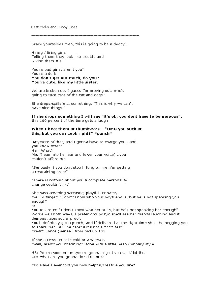 Best Cocky and Funny Lines | PDF | Language Arts & Discipline | Mystery ...