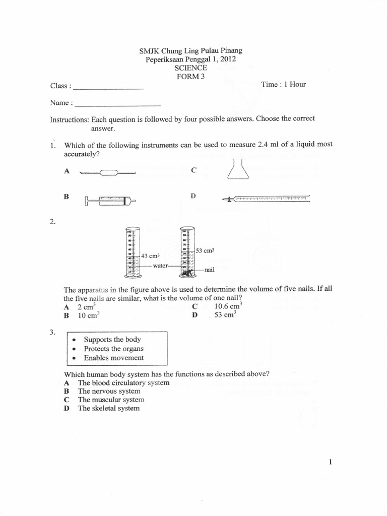 Form 3 Science Exam Questions 2012 | PDF | Carbon | Gastrointestinal Tract