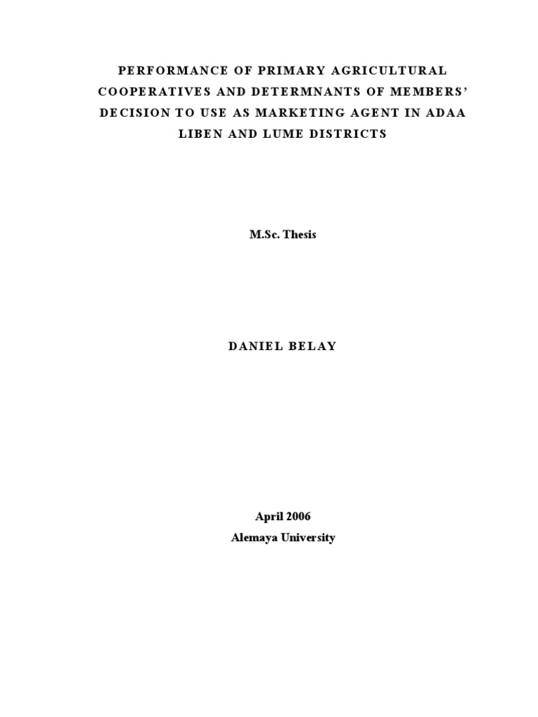 Agricultural Cooperatives in Ethiopia | PDF | Cooperative | Thesis