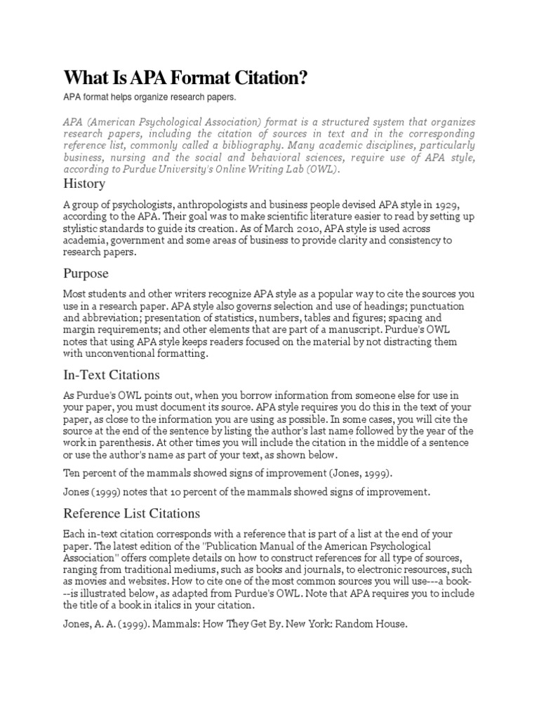What Is APA Format Citation | PDF | Citation | American Psychological ...
