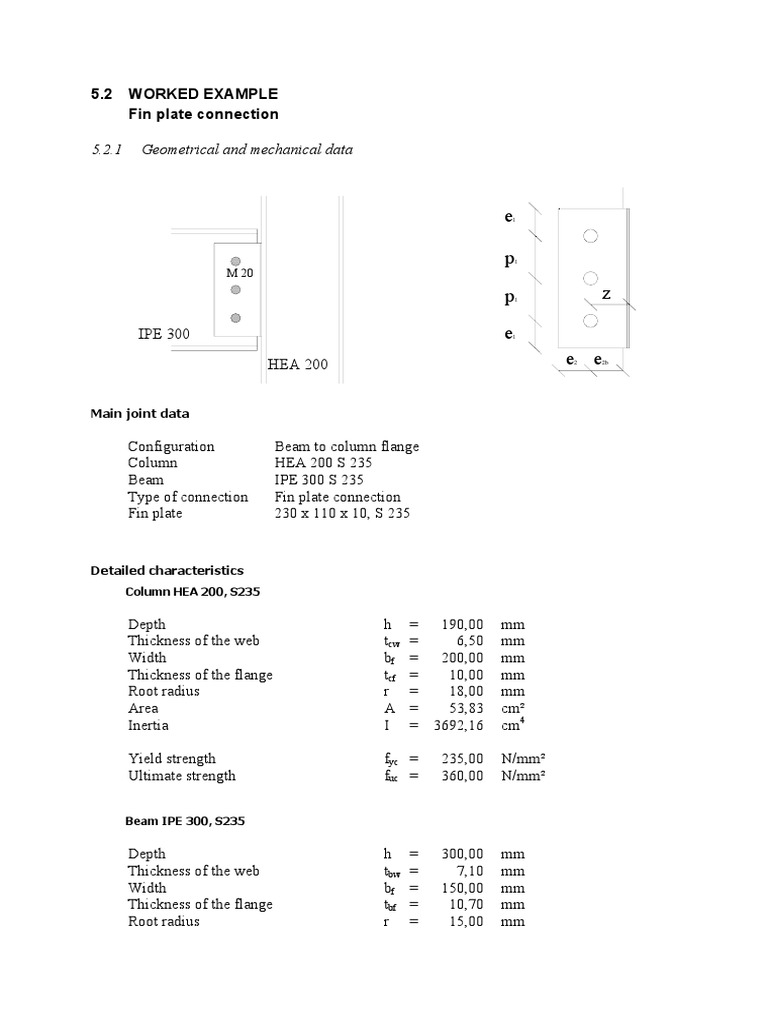 Fin Plate Connection Design Example | PDF | Screw | Beam (Structure)