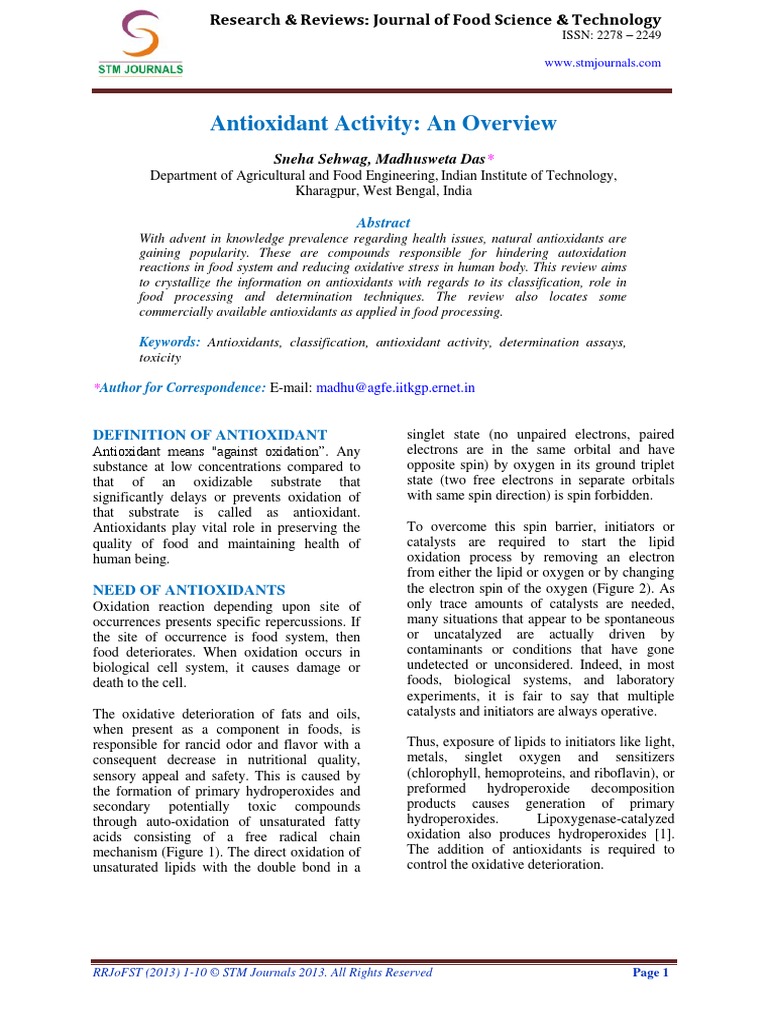 Antioxidant Activity: An Overview | PDF | Antioxidant | Radical (Chemistry)