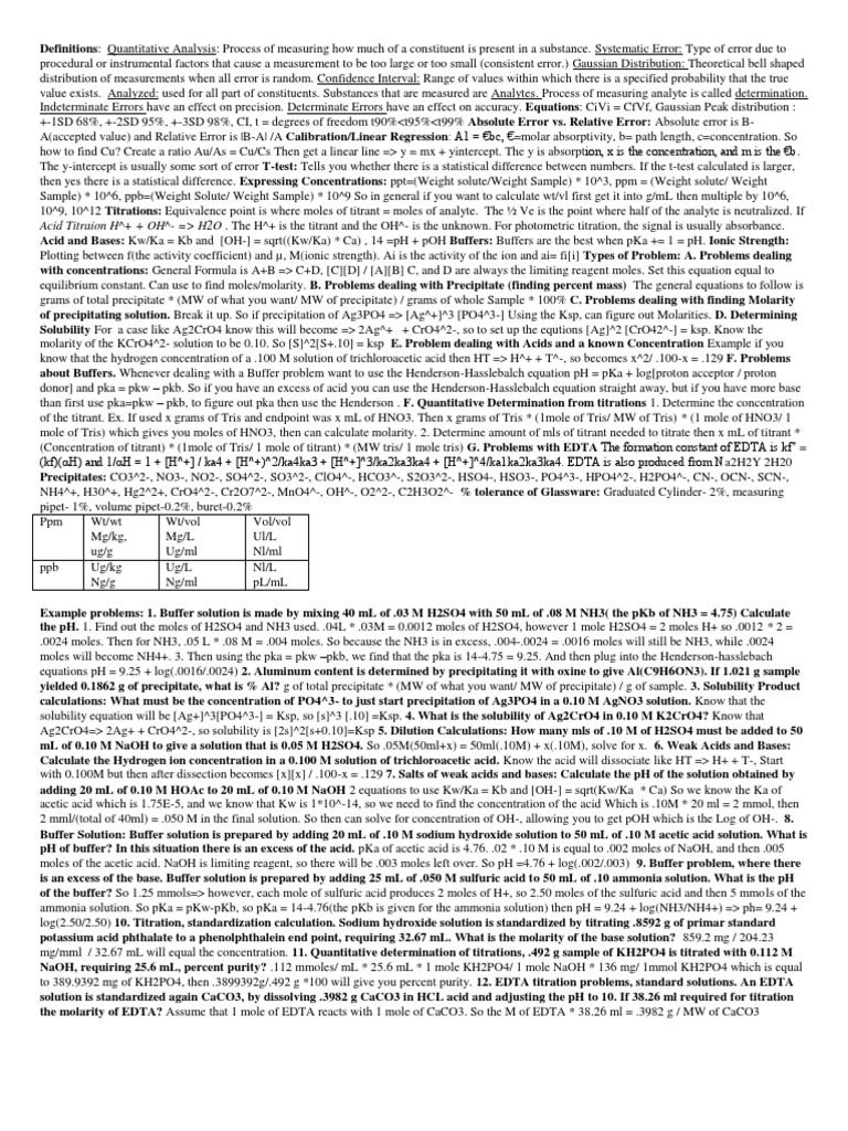 Chem 321 Exam 1 Study Guide | PDF | Titration | Chemistry