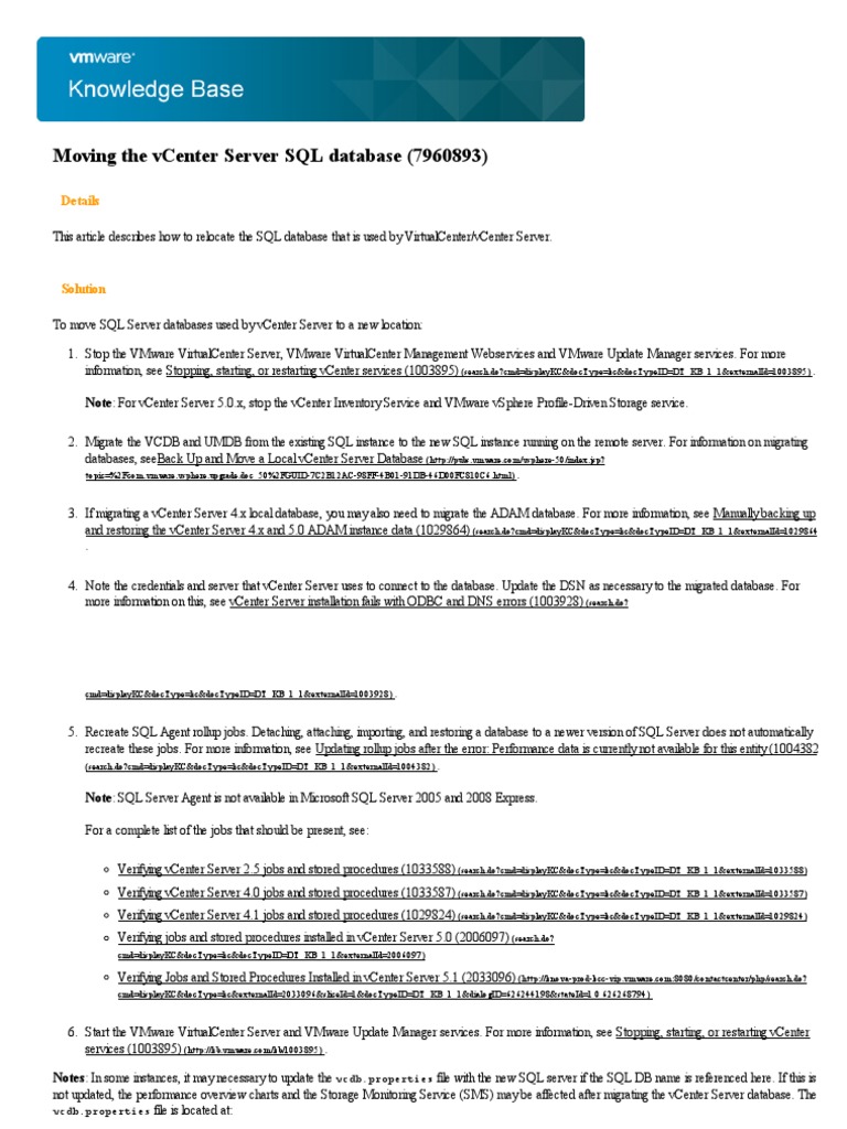 Relocating vCenter SQL Database Guide | PDF | Microsoft Sql Server ...