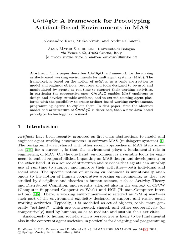 Artifact-Based Environments in Mas: Cartago: A Framework For Prototyping | PDF | Class (Computer ...