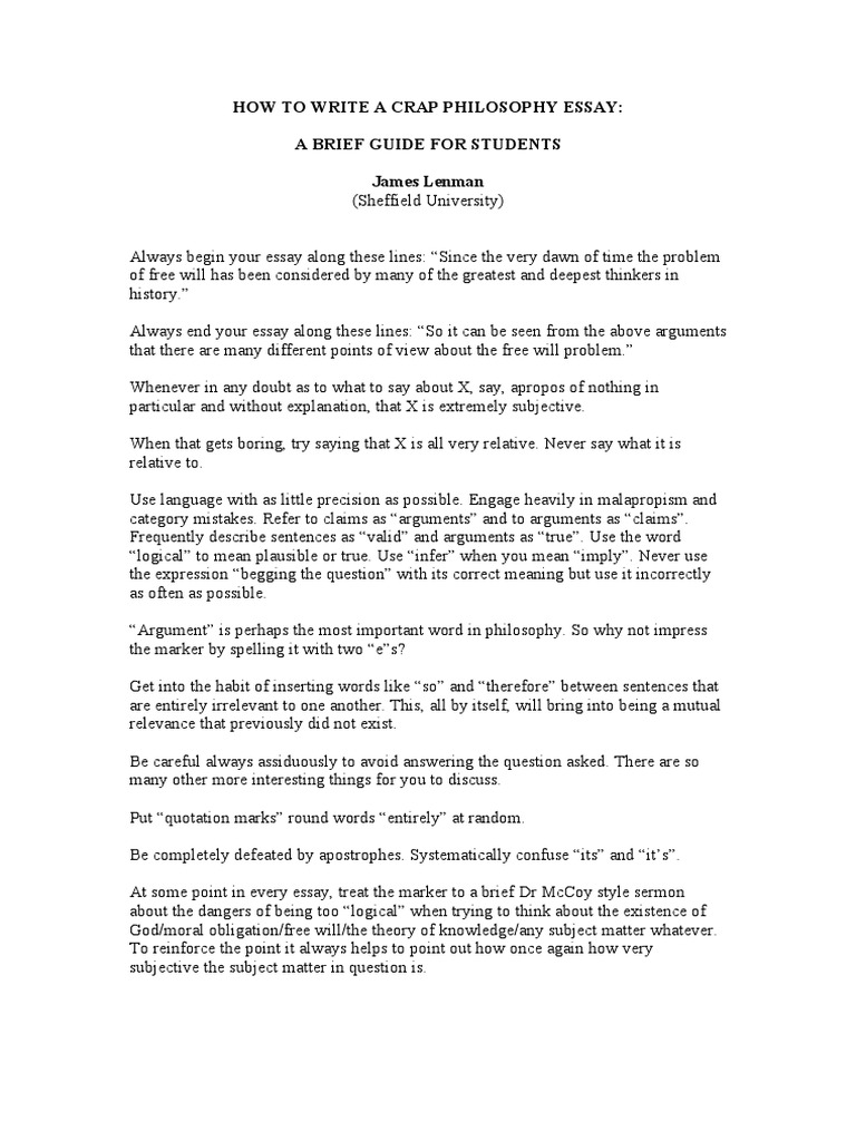 James Lenman - How To Write A Crap Philosophy Essay | PDF | Argument ...