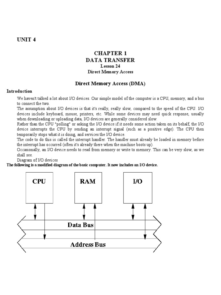 Unit 4 Data Transfer: Direct Memory Access (DMA) | PDF | Computer Data Storage | Input/Output