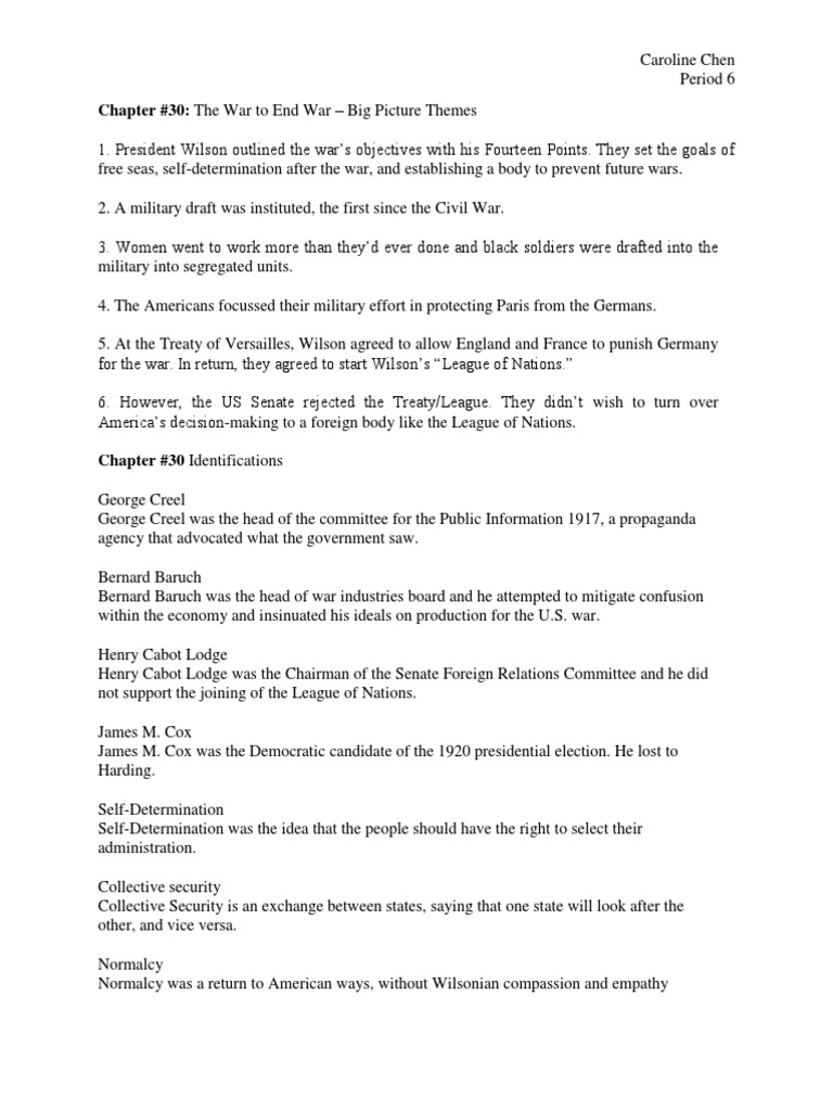 Chapter #30: The War To End War - Big Picture Themes | PDF | Woodrow ...