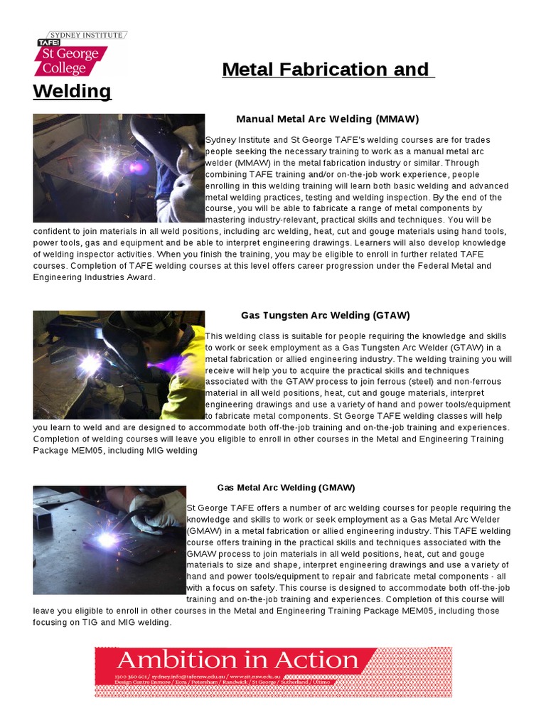 TAFE Welding Courses Overview | PDF | Welding | Construction