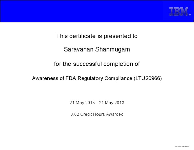 FDA Compliance Certificate for Saravanan | PDF