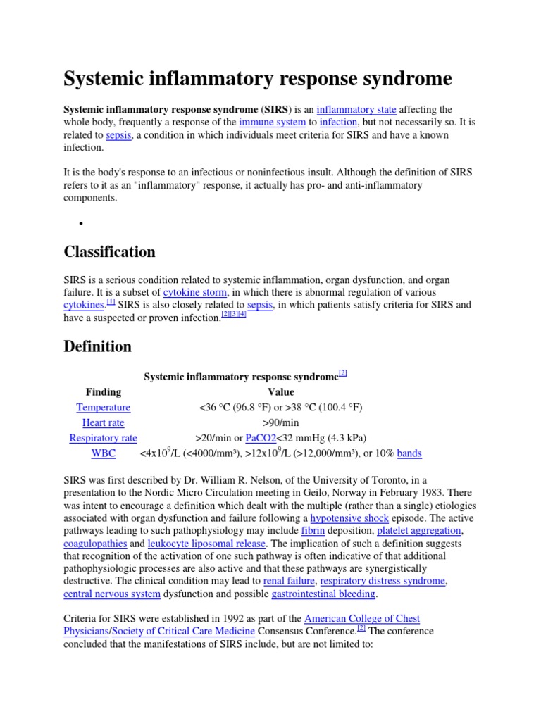 Systemic Inflammatory Response Syndrome | Download Free PDF | Medical ...