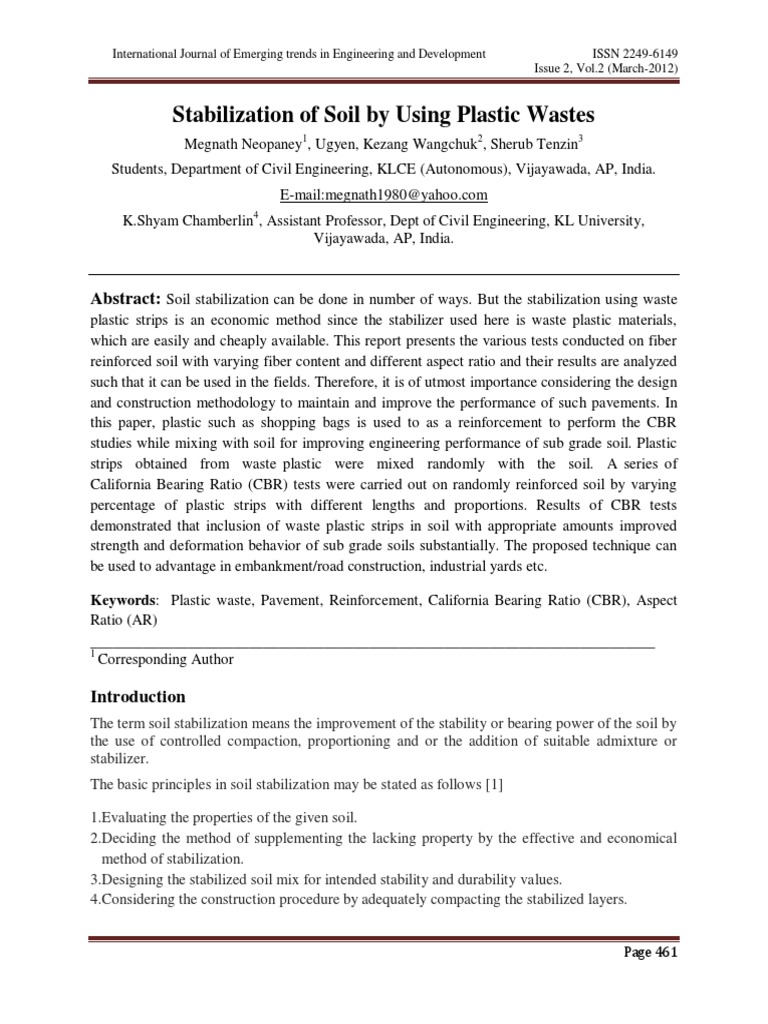 Stabilization of Soil by Using Plastic Wastes: Abstract | PDF ...