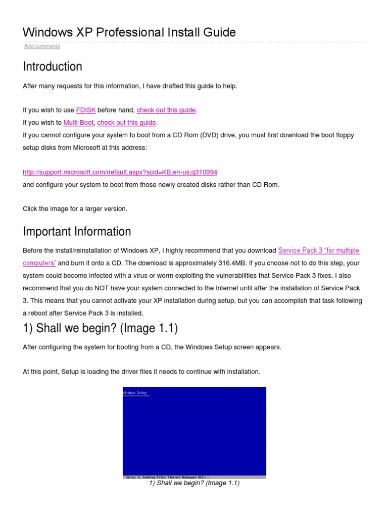 OS XP Install Guide | PDF | Booting | Installation (Computer Programs)