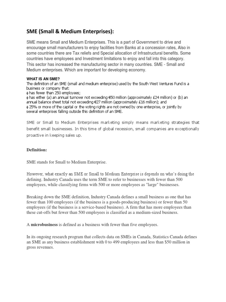 SME (Small & Medium Enterprises) :: Definition | PDF | Small And Medium ...