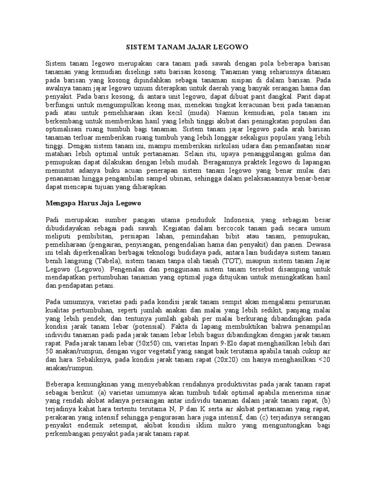Sistem Tanam Jajar Legowo Optimal | PDF