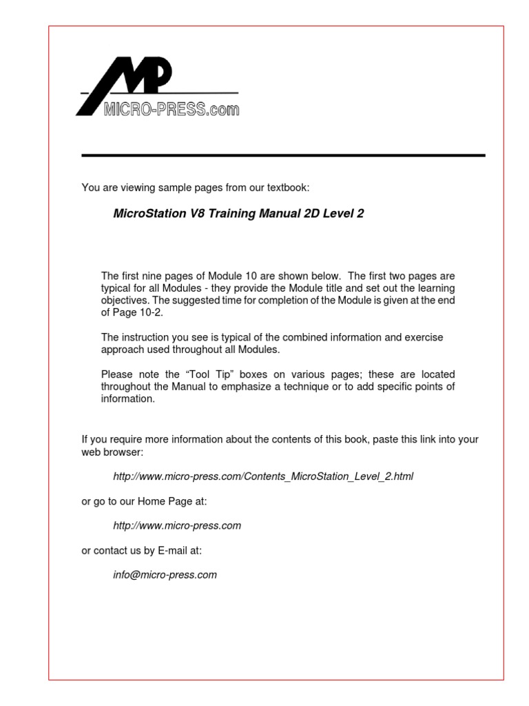 Microstation V8 Training Manual 2D Level 2 | PDF | Drawing | Information