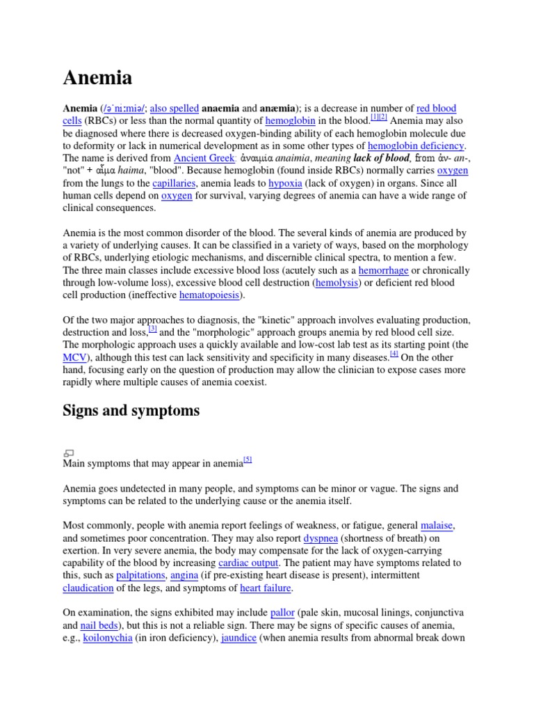Anemia: Signs and Symptoms | PDF | Anemia | Red Blood Cell