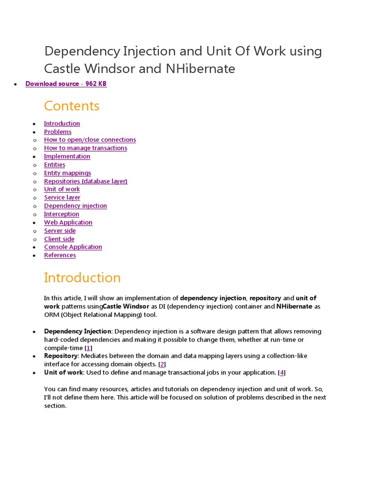 Dependency Injection and Unit of Work Using Castle Windsor and NHibernate | PDF | Database ...