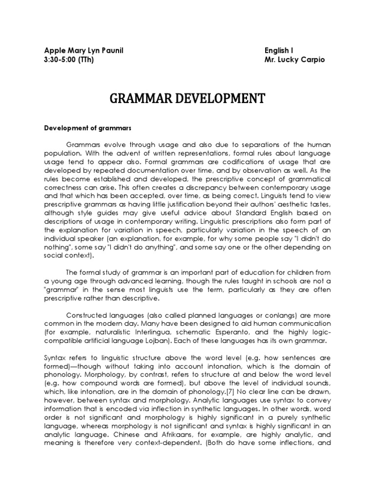 Grammar Development Stages For A Child | Download Free PDF | Grammar ...
