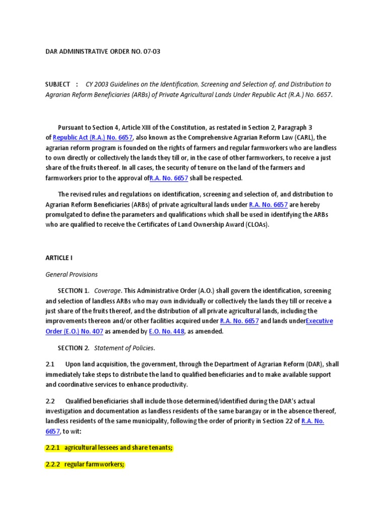 Dar Administrative Order No | PDF | Leasehold Estate | Employment