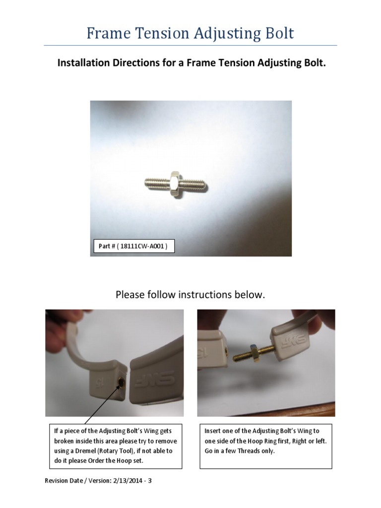 Part Direction - Tension Adjusting Bolt. | PDF