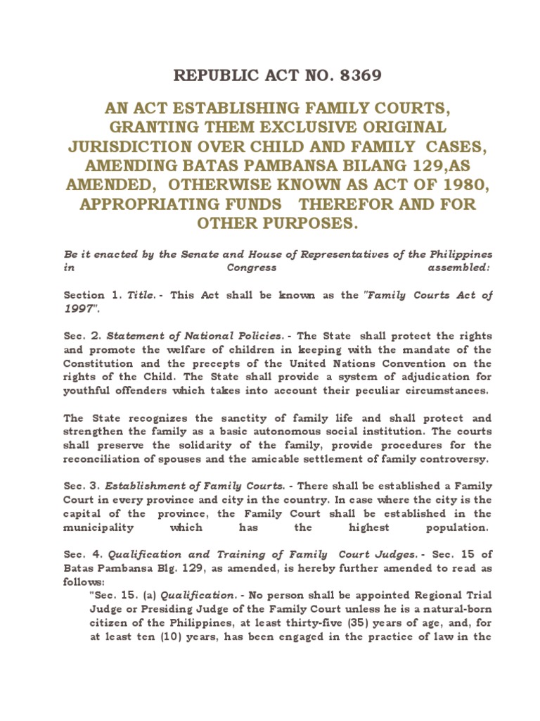 RA 8369 - Family Courts | PDF | Social Work | Marriage