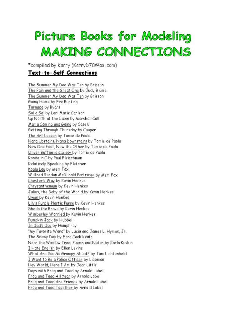 Text-to-Self Connections | PDF | Children's Literature