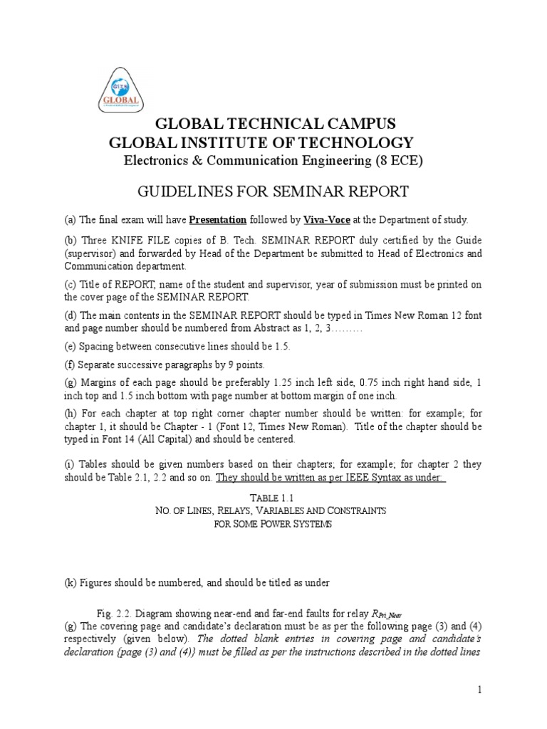 Global Technical Campus Global Institute of Technology: Guidelines For Seminar Report | PDF ...