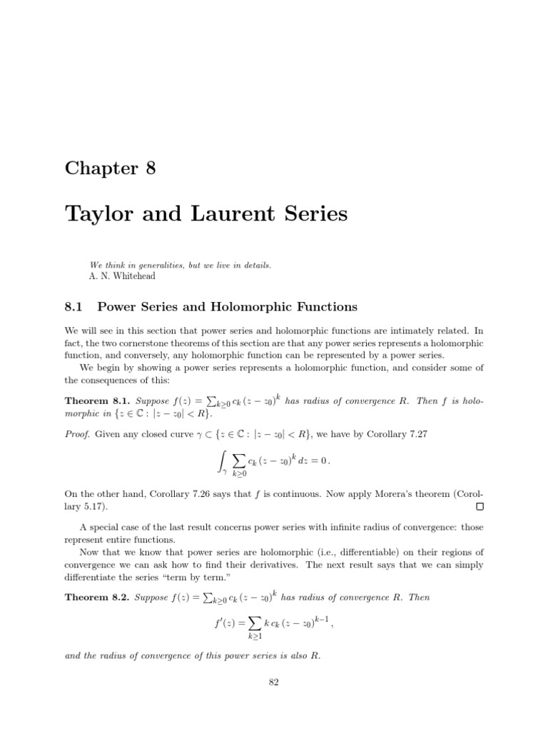 Laurent And Taylor Series Power Series Holomorphic Function