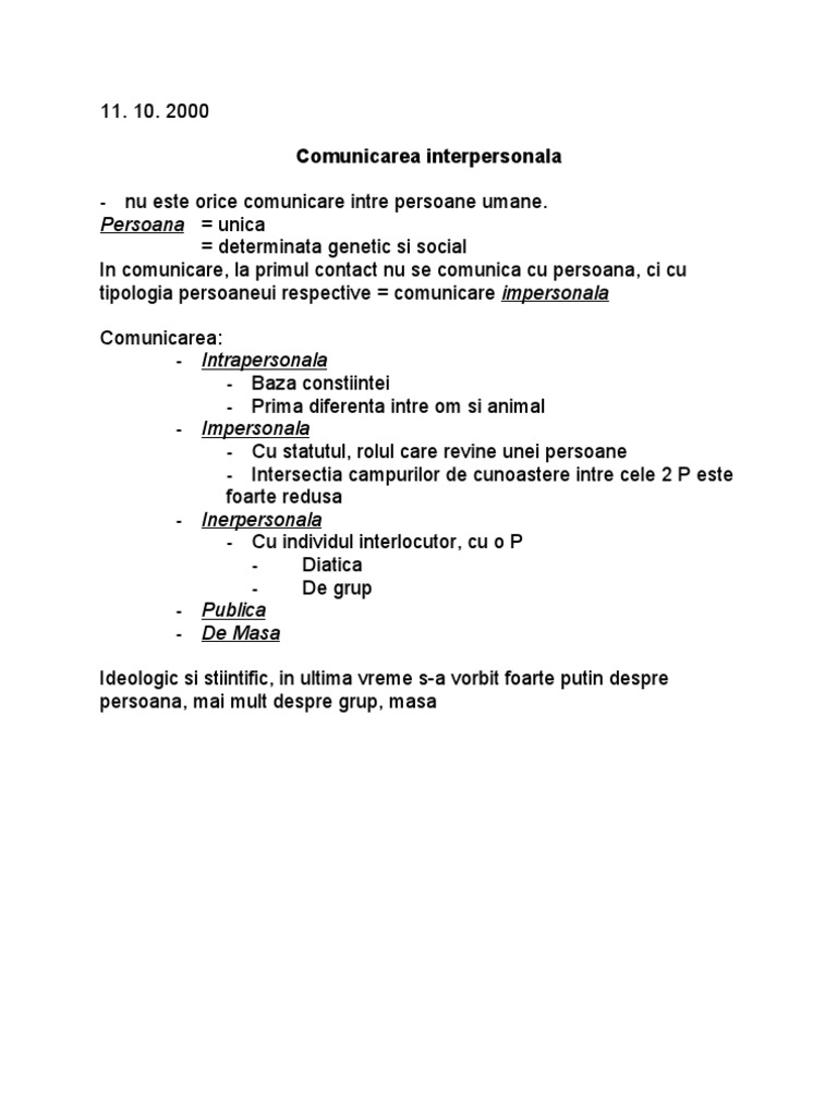 Comunicare Interpersonala | PDF