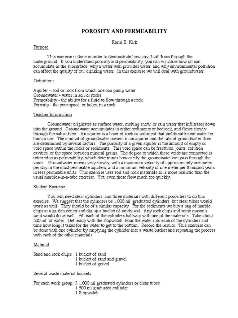 Porosity Permeability | PDF | Porosity | Aquifer