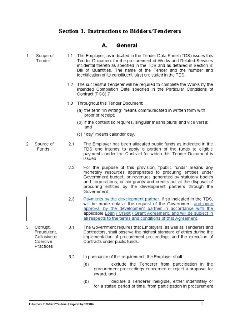 Section 1. Instructions To Bidders/Tenderers: A. General | PDF ...