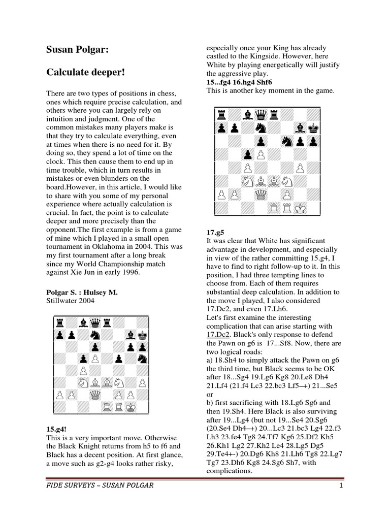 Susan Polgar - Calculate Deeper | PDF | Chess Theory | Competitive Games