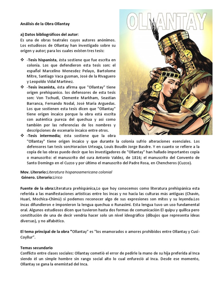 Análisis de la Obra Ollantay 2014 completa | PDF | Imperio Inca