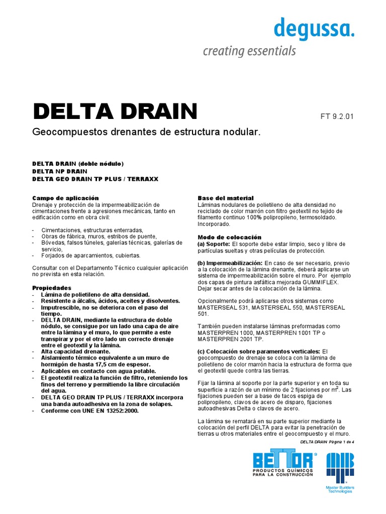 Delta Drain: Soluciones de Drenaje Eficaz | PDF | Agua | Química
