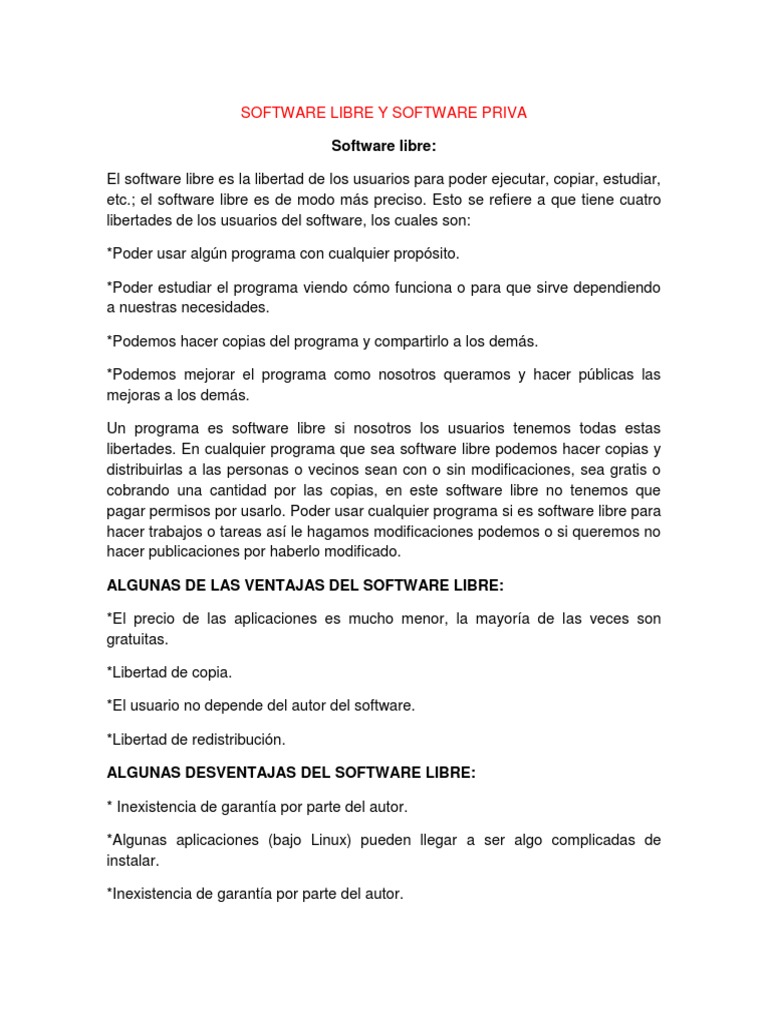 Comparativa: Software Libre vs Privativo | PDF | Software libre | Software propietario
