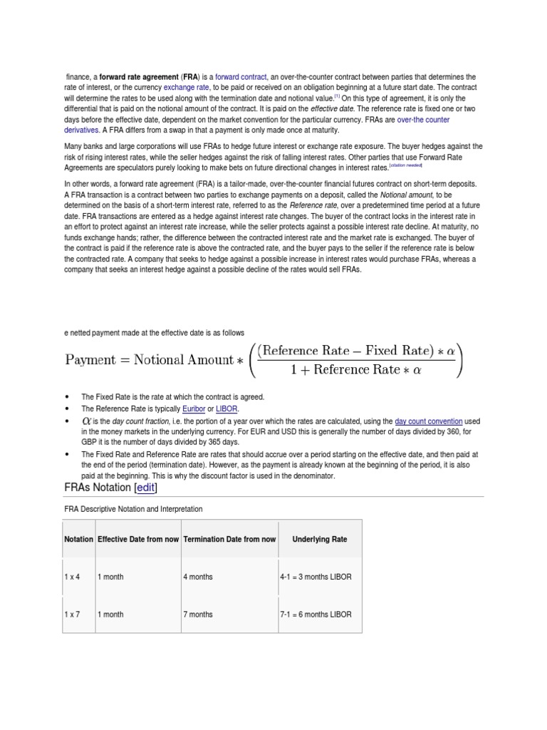 What is a Forward Rate Agreement (FRA | PDF | Financial Economics | Money