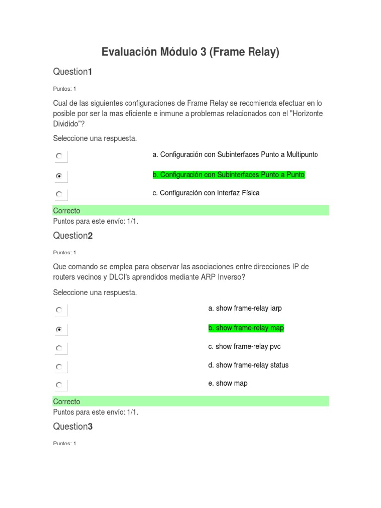 Evaluación Módulo 3 (Frame Relay) Cisco Semestre 4 | Descargar gratis PDF | Enrutador ...
