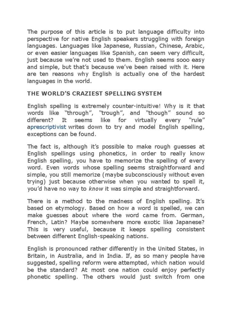 10 Reasons Why English Is Hard Language | PDF | Business