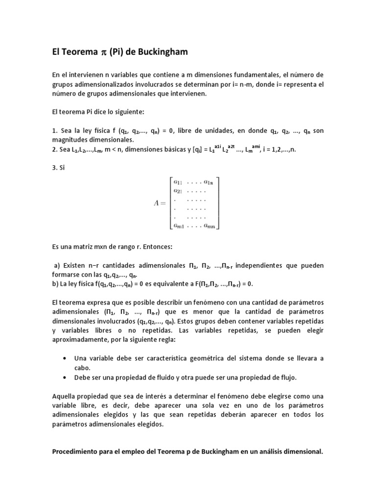 Teorema π de Buckingham en Análisis Dimensional | PDF | Ciencias ...
