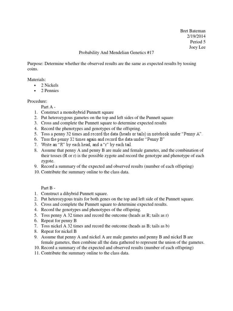 Probability and Mendelian Genetics - Lab Report | PDF | Genetics | Biology