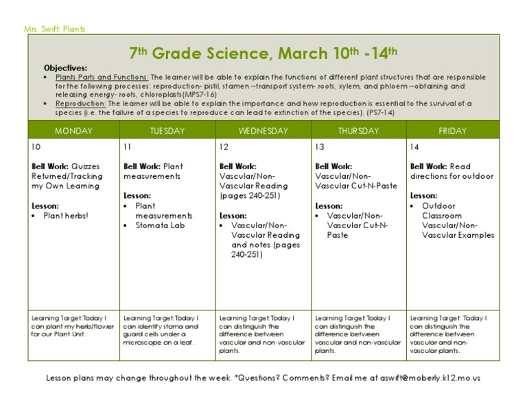 7th Grade Plant Science Lesson Plan | PDF