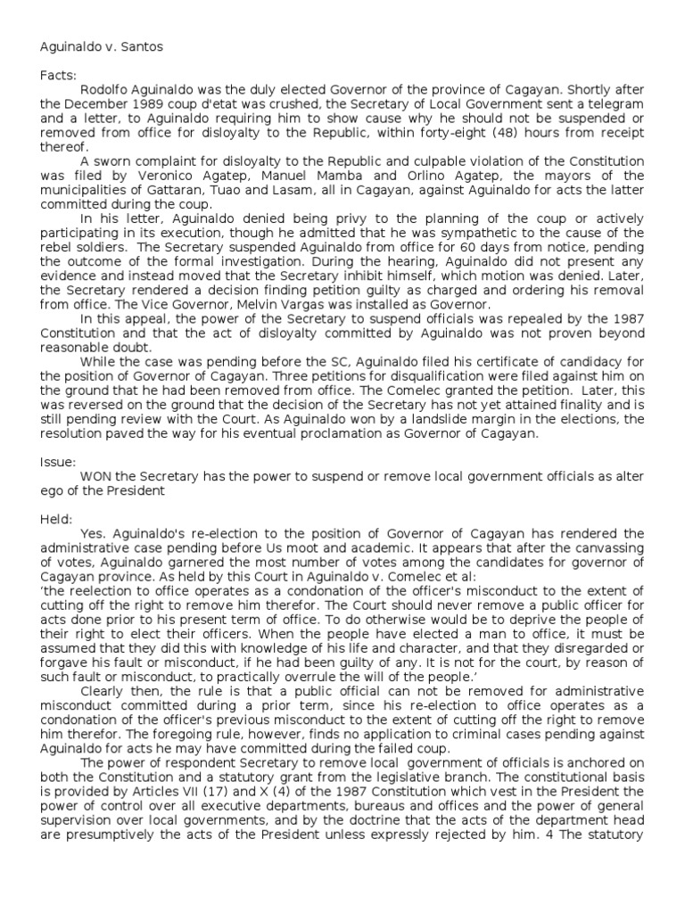 Aguinaldo v. Santos | PDF | Constitution | Constitutional Law