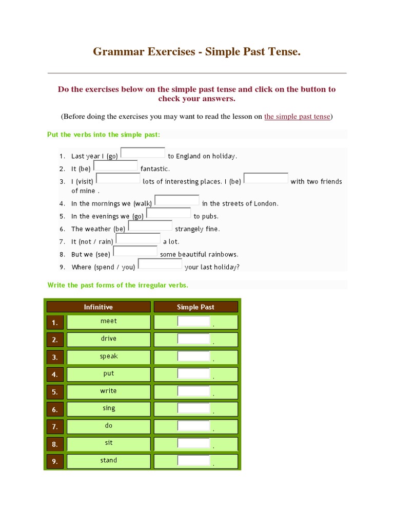 Past Simple Tense Exercises | PDF