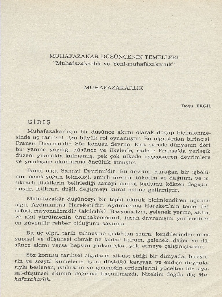 Dogu Ergil Muhafazakar Dusuncenin Temelleri | PDF