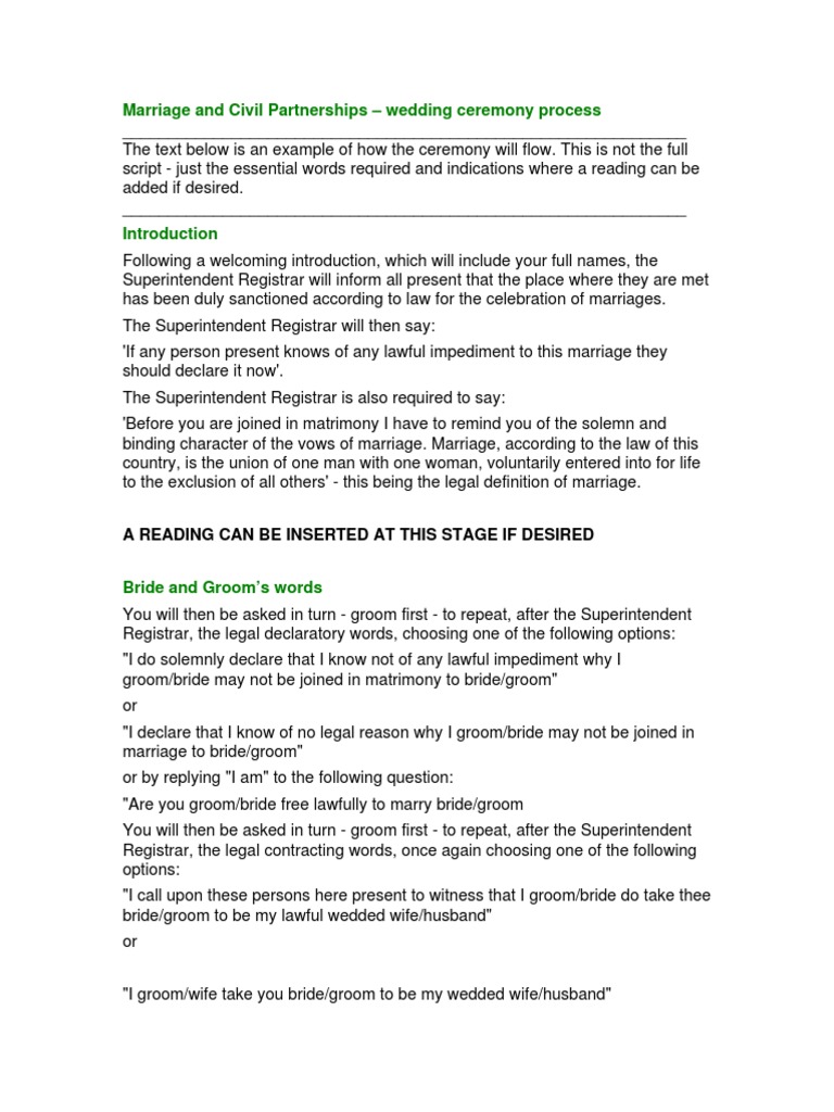 A Guide to the Essential Flow and Elements of a Civil Marriage Ceremony ...