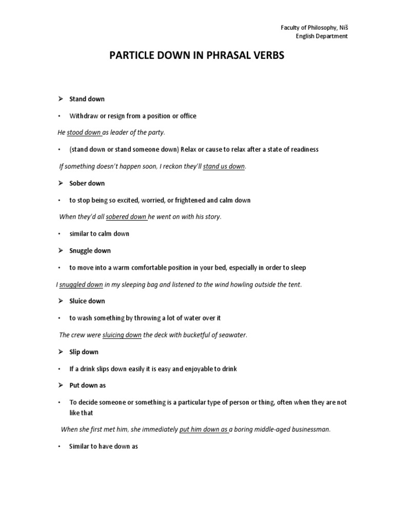Particle Down in Phrasal Verbs | PDF
